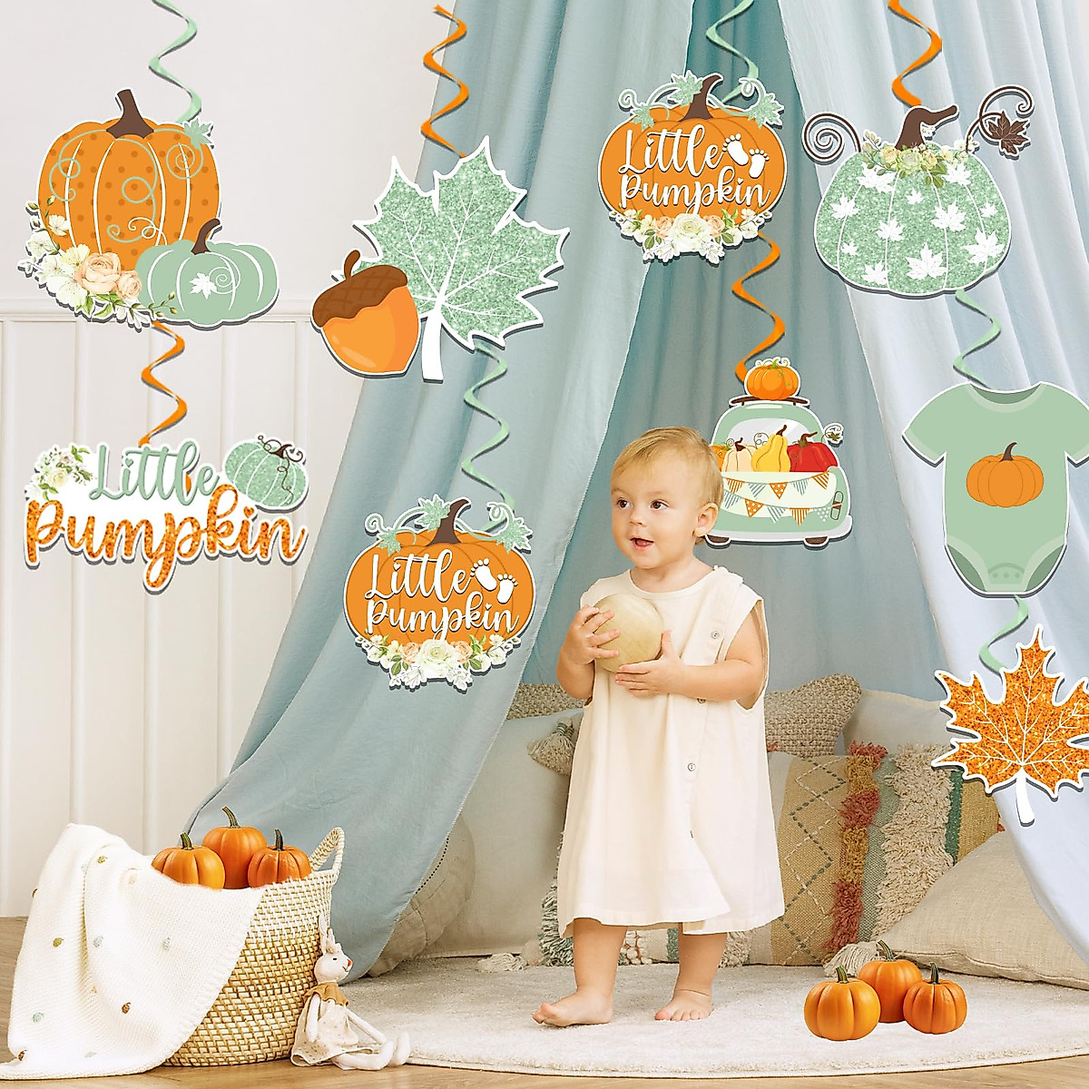 Little Pumpkin Baby Shower Decorations Hanging Swirls, Little Pumpkin Fall Hanging Decorations Autumn Leaf Hanging Pumpkin Decorations for Little Pumpkin Baby Shower Fall Party Decorations