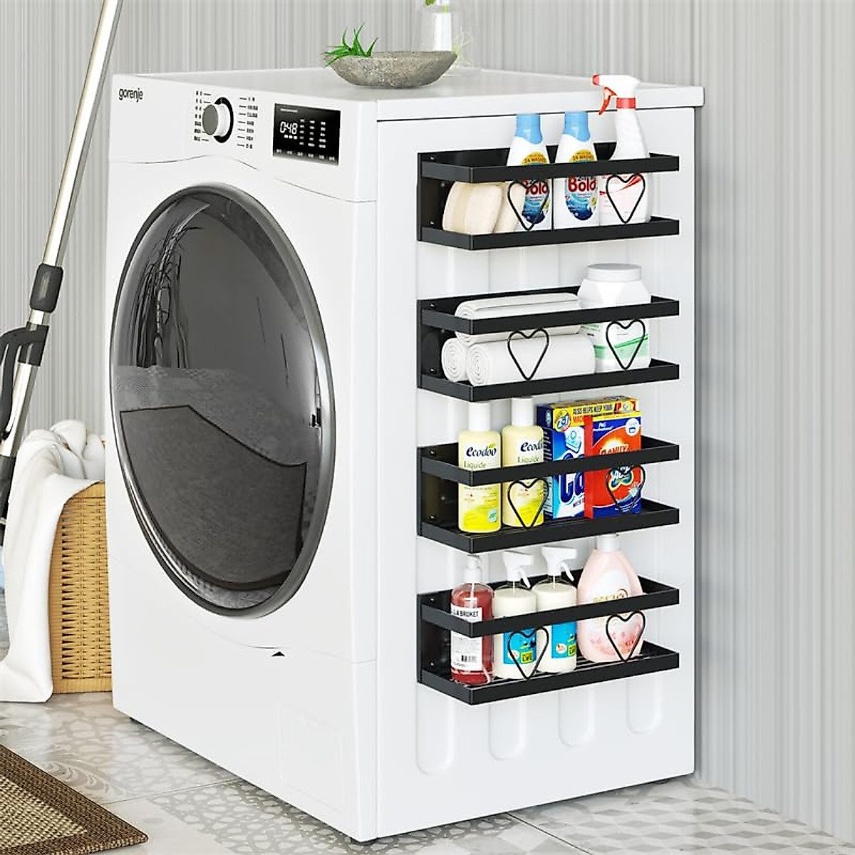 Mr Rabbi Magnetic Spice Rack for Refrigerator, 3 Pack Magnetic Fridge Organizer, Metal Spice Rack Organizer Magnetic Shelf for Refrigerator and Microwave Oven with 2 hooks