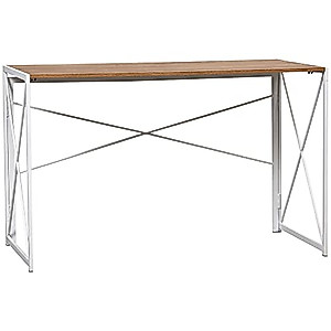 HOMCOM Folding Computer Desk, 47.25" Wide Home Office Writing Desk with Metal Frame, Natural