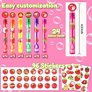 24PCS Strawberry DIY Bubble Wands Party Favors 96PCS Stickers for Goodie Bag Fillers Pinata Stuffers Mini Bubble Bulk Berry First Birthday Party Supplies Toys Gifts Class Prizes Toddlers Girls