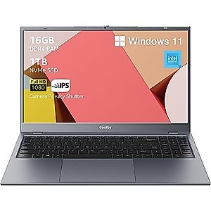 Coolby 15.6inch Windows 11 Laptop, 16GB RAM/1TB NVMe SSD, 1920x1080 IPS Display, Intel N95 Quad Core Laptop Computer, Support 2.4G/5G Hz WiFi, BT, RJ45, Type-c PD 3.0 Charging