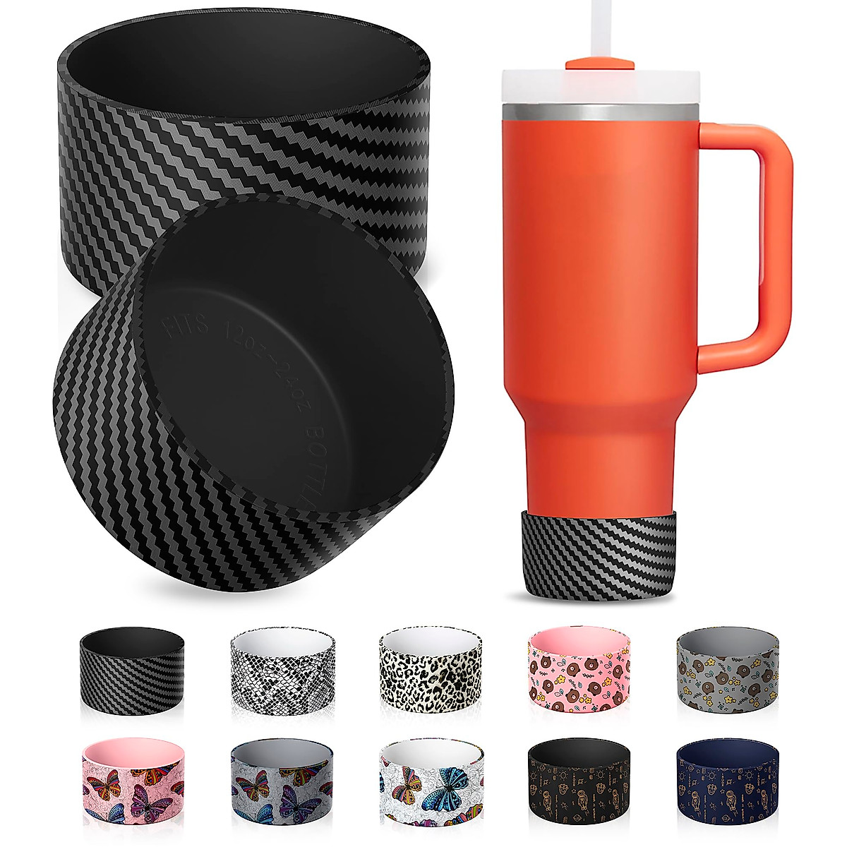 KTKUDY 2Pcs Silicone Boot for Stanley Quencher Tumbler H2.0 30 oz 40 oz & IceFlow 20 oz 30 oz & intended for Hydro Flask Water Bottle 12-24 oz - Cup Bottom Accessories Fits Simple Modern 40 oz Tumbler