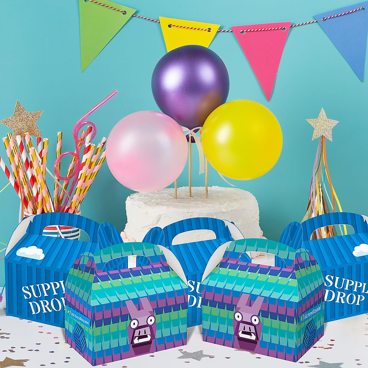 Video Game Llama Goodie Bags,16 Pcs Party Boxes for Battle Gamers Birthday Party Supplies Decorations Favors