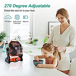 ERAVSOW Portable Camping Fan, USB Rechargeable Fan with Light & Hook, Battery Operated Powered Fan for Outdoor,Home,Office,Tent,Desk,Travel(Orange)