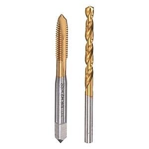uxcell M6 x 1 Spiral Point Thread Tap and 5.0mm Twist Drill Bit Set, Metric Titanium Plated 6542 High Speed Steel Machine Screw Thread Tap Threading Tool