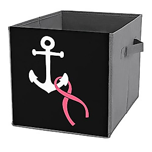 Anchor with Breast Cancer Ribbon Collapsible Storage Bins Basics Folding Fabric Storage Cubes Organizer Boxes with Handles