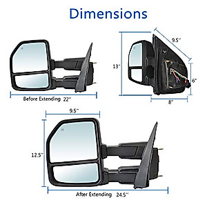 JZSUPER Towing Mirrors fit for Ford F150 Pickup Truck 2015 2016 2017 2019 2020 Black Housing with Power Heated Turn Signal Light Temperature Sensor 8-Pin Plug