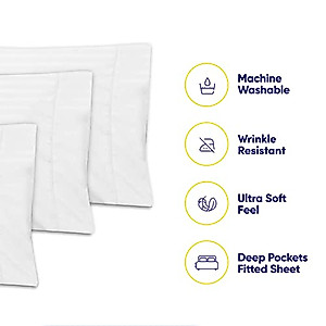 Dobby Stripe Queen Sheets - 6 Piece 1500 Supreme Collection Fine Brushed Microfiber Deep Pocket Queen Sheet Set Bedding - 2 Extra Pillow Cases, Great Value, Queen, Dobby White