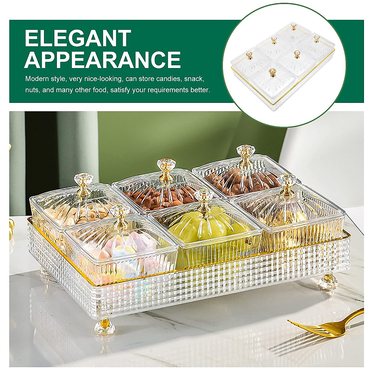 Cabilock 1 Set Of Transparent Dry Fruit Tray With Lid Divided Nut Bowl Desserts Serving Plate Snack Bags Candy Paper Dish Appetizer Tray Food Storage Containers Box For Home Party Hotel