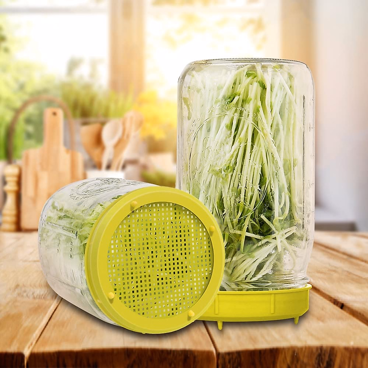 Picowe Plastic Sprouting Lids, Sprouting Jar Strainer Lid, for 86mm Wide Mouth Mason Jars, Canning Jars, Suit for Grow Bean Sprouts, Alfalfa, Salad Sprouts(8 Pack,Yellow)
