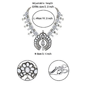 Flyonce Bohemian Grey Turquoise Collar Necklace, Art Deco Flower Costume Statement Necklace for Women