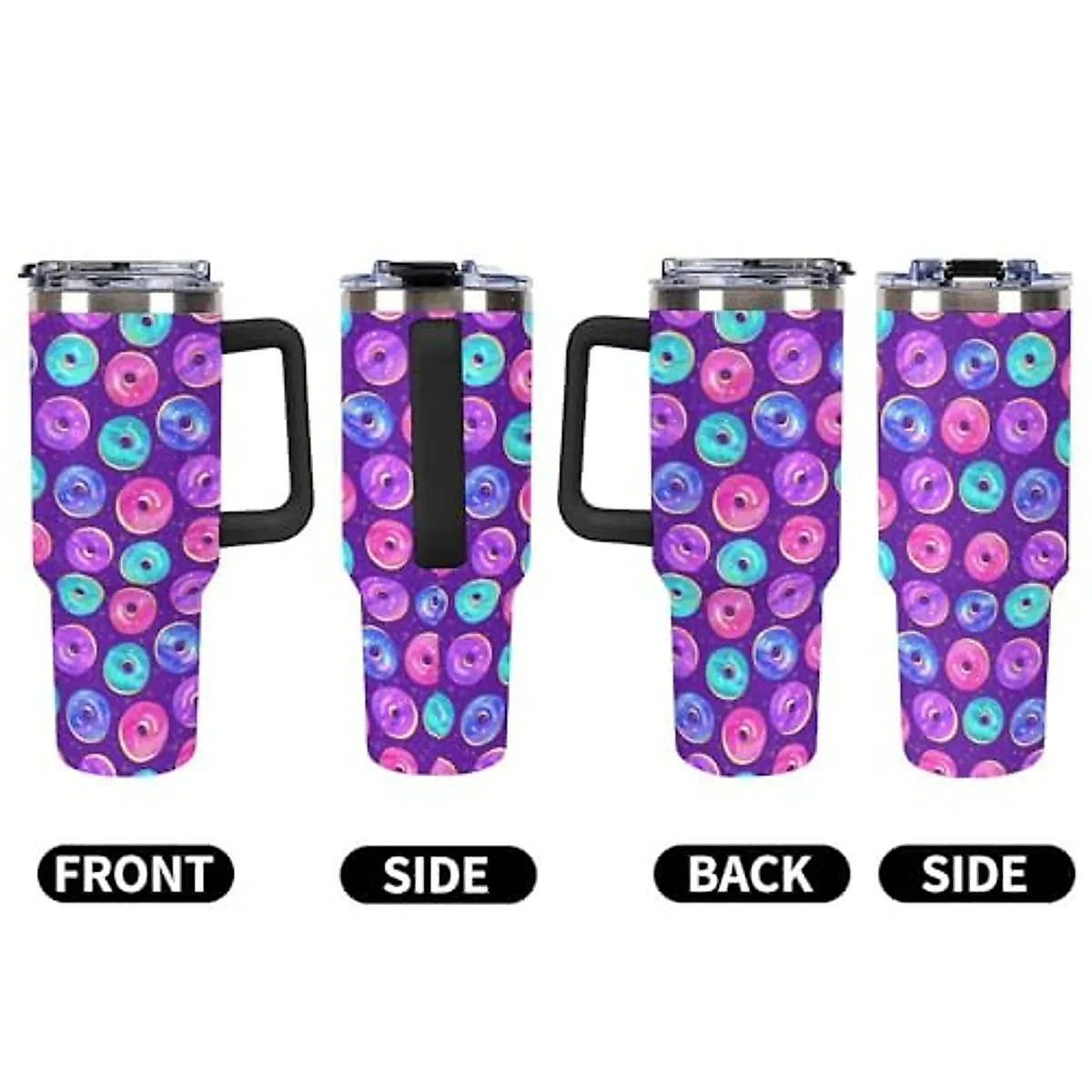 GSFHJKJW 40oz Galaxy Donuts Insulated Stainless Steel Tumbler with Handle Leakproof Water Bottles Travel Mug with Lid And Straw