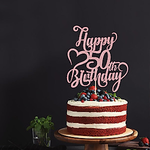 AROKIPPRY rose gold Glitter Happy 50th Birthday Cake Topper - 50 Anniversary/Birthday - Hello 50, Cheers to 50 Years,50 & Fabulous Cake Topper Party Decoration