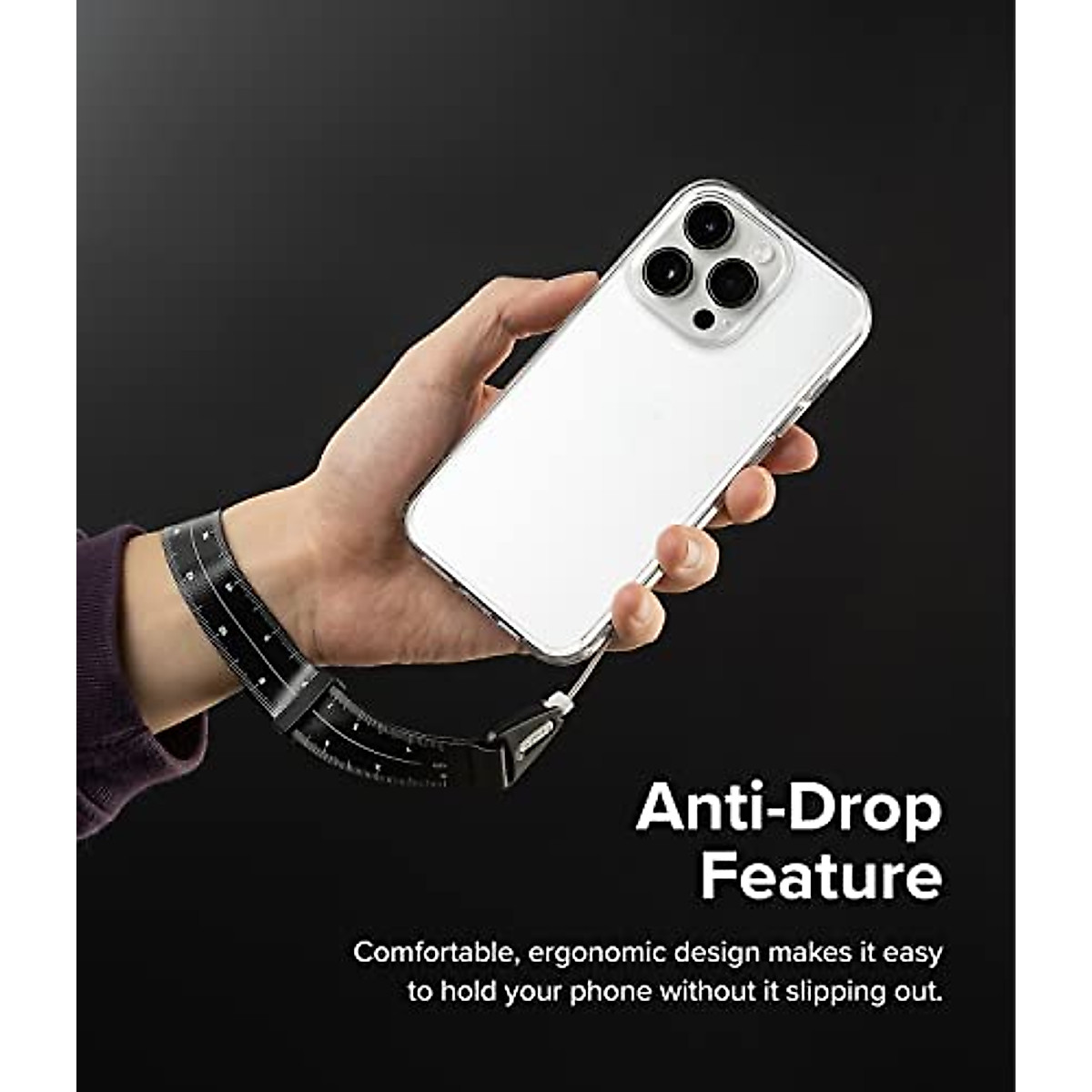 Ringke Hand Strap [Phone Wrist Strap] Designed for Camera Strap and Phone Strap, Adjustable Sturdy Universal Lanyard Compatible with Camera and Phone Case - Ruler Black