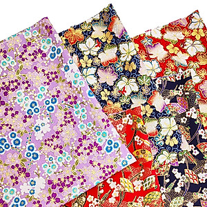 Cartisanat Fat Quarters Fabric Bundles, 5 Pcs 100% Cotton 19.7x15.7 in/ 50x40 cm Precut Quilting Squares for Patchwork Sewing Crafting, No Repeat Gold Stamp Flower Pattern