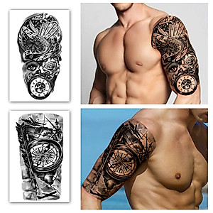 Waterproof Full Arm Temporary Tattoos 8 Sheets and Half Arm Shoulder Tattoo 8 Sheets, Extra Large LastingTattoo Stickers for Men and Women (22.83"X7.1")