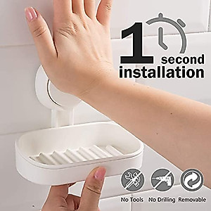 LEVERLOC Soap Holder Shower Caddy with 4 Hooks for Shower Suction Cup Wall Mounted NO-Drilling Removable Waterproof Strong Vacuum Suction Holder for Shower Bathtub Kitchen