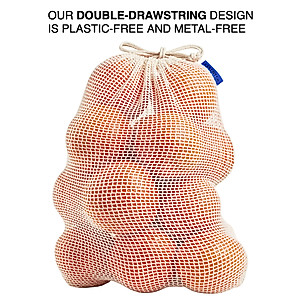 Reusable Produce Bags + Bulk Food Bags + String Bag, 7-pack - Assorted Sizes, Organic Cotton Materials (Mesh, Muslin, Net), Tare Weight Label, Washable, Drawstrings, Zero Waste Shopping Kit, Green
