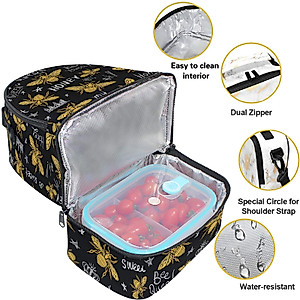Naanle Golden Honey Bee Animal Lunch Bags for Women Men Youth Lunch Boxes Insulated Lunch Bag with Shoulder Strap Double Decker Dual Compartment Waterproof Reusable Lightweight tote bag