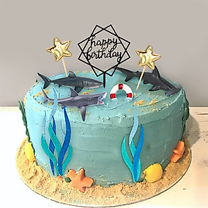 MEMOVAN Shark Cake Toppers 9pcs, Shark Birthday Cake Cupcake Topper Mini Toy Figurines, Shark Cake Decoration for Under the Sea Ocean Shark Underwater Theme Birthday Baby Shower Party Supplies