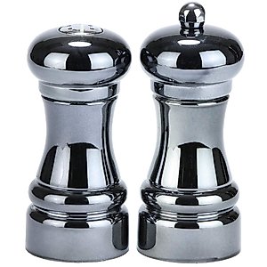 Chef Specialties Midnight Pepper Mill and Salt Shaker Set, 4.25 Inch, Black Chrome