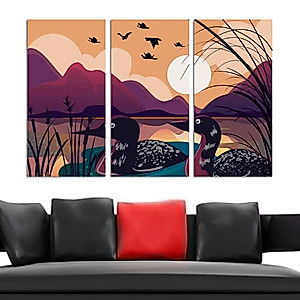 3 Panels Loon Bird Canvas Print Painting Modern Canvas Wall Art Oil Painting for Wall Decor and Home Decoration Artwork Framed Ready to Hang