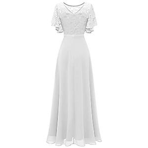 DRESSTELLS Long White Formal Dress Bridesmaid Homecoming Prom Party Dresses A-line Chiffon Wedding Dresses for Women V-Back Mother of The Bride Dress White L