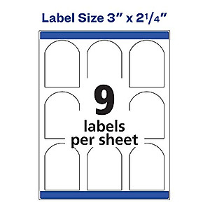 Avery Arched Labels with Sure Feed for Laser Printers, Water Resistant, 3" x 2.25", 90 Labels (22809)