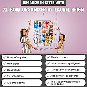 XL Bow Organizer for Girls Hair Bows - Holds All Hair Bow Sizes | Baby Bow Organizer | Hair Bow Organizer and Bow Holder for Girls Hair Bows | Headband Holder | Bow Hanger for Girls Hair Bows