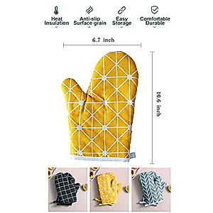 SUJAYU Oven Mitts, 2 Pack 10.6" X 6.7" Cotton Oven Mitt Pot Holders, Non-Slip 392°F Heat Resistant Oven Mits Kitchen Gloves Potholders for Cooking Baking Grilling (Yellow)