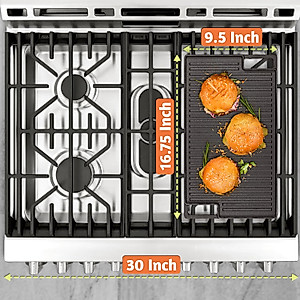 Cast Iron Griddle, Reversible Grill/Griddle + Cast Iron Press + Pan Scraper + Pinch Mitts, Grill Pan For Stove Top, Gas Grill, Indoor & Outdoor Cooking - Pre Seasoned & Non-stick (9.5" x 16.75")