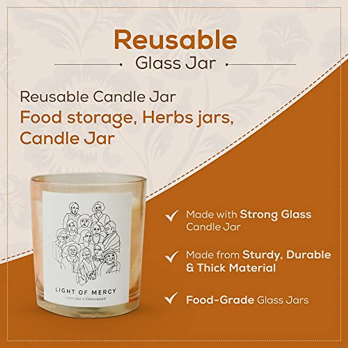 Blessed is She, Light of Mercy Candle, Lavender and Cedarwood Essential Oils, Candle in Glass, 74 - 80 Hours Long Burning Candle