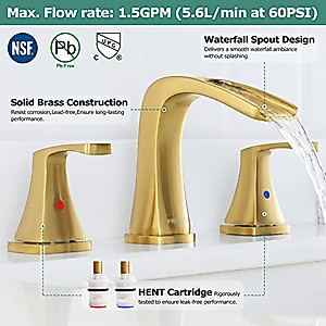 PARLOS Waterfall Widespread Bathroom Sink Faucet 2 Handles with Metal Pop Up Drain & cUPC Faucet Supply Lines, Brushed Gold, Doris