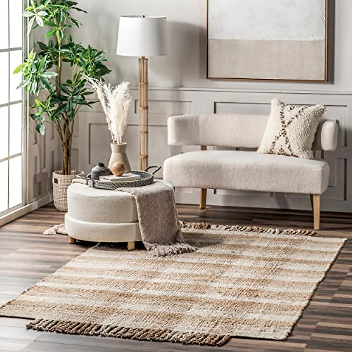 nuLOOM Tiegan Plaid Jute Tassel Area Rug, 8' x 10', Natural