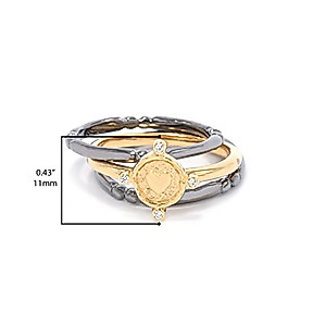 New Beginnings by Janyl Adair - Black Rhodium and Yellow Gold Plated .925 Sterling Silver White Zircon Set of 3 Stackable Stacker Rings - Size 11