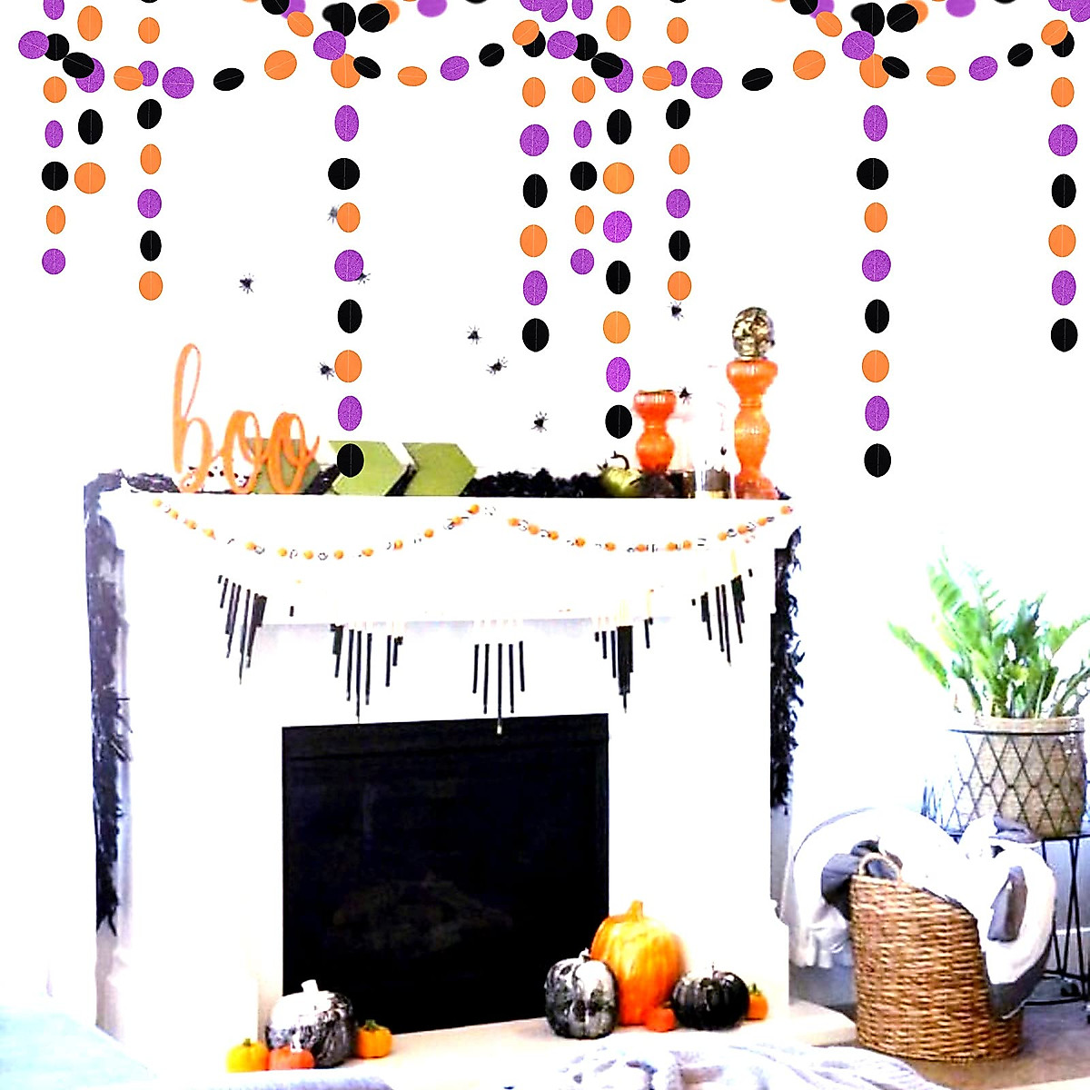 Black-Orange Purple Halloween Party-Decorations Streamers-Garland - 52ft Birthday Baby Shower Decorations Paper Banner, Graduation 2024 Glitter Hanging Decoration Bunting Supplies Lasting Surprise