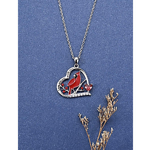 Red Cardinal Necklace 925 Sterling Silver I am Always With You Memorial Pendant Jewelry Gifts for Women (01 Red Heart Cardinal)