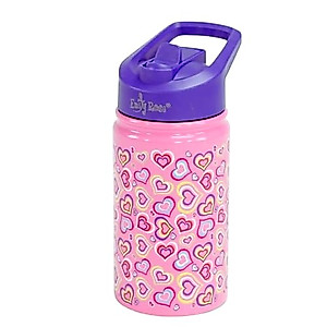 Emily Rose Kids Water Bottle | 12 Ounce Insulated Water Bottle for Kids | BPA Free Stainless Steel Bottle for Travel and School | Leak Proof Kids Water Bottle with 2 Straws (Playful Hearts Design)