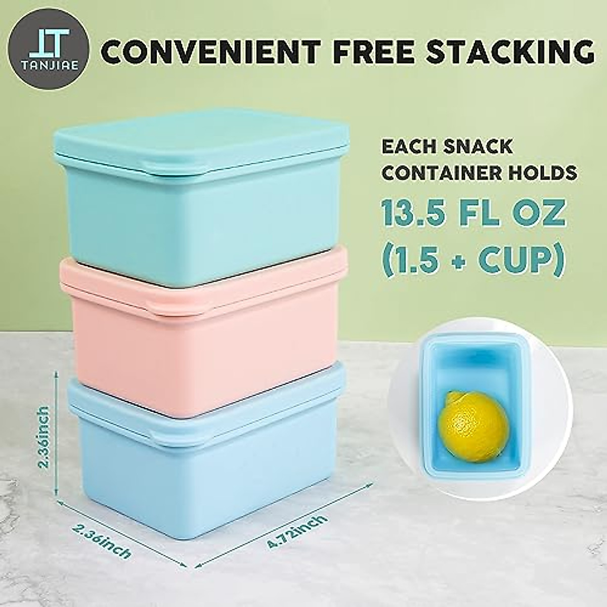 Tanjiae Silicone Snack Containers for Kids, Leak Proof Microwavable Small Tupperware Lunch Box Containers with Lids for Toddlers, 1 Cup BPA Free Freezer Molds for Soups/Baby Food Storage (13.5oz)