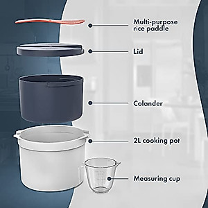 Zwippy Microwave Rice Cooker with Measuring Cup - Pasta Cooker Microwaveable - Vegetable Steamer Set - All-in-One Cookware for Quinoa, Chicken, Oatmeal & Soups - Non-stick - Dishwasher Safe - BPA Free