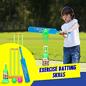 Kids Cricket Set Kids Plastic Cricket Bat Ball Stumps Set ABS Plastic Cricket Bat Set Cricket Bat and Ball Beach Wicket Stand Kit for Children Parent-Child Sports Game Gift for Boys and Girls 6-10