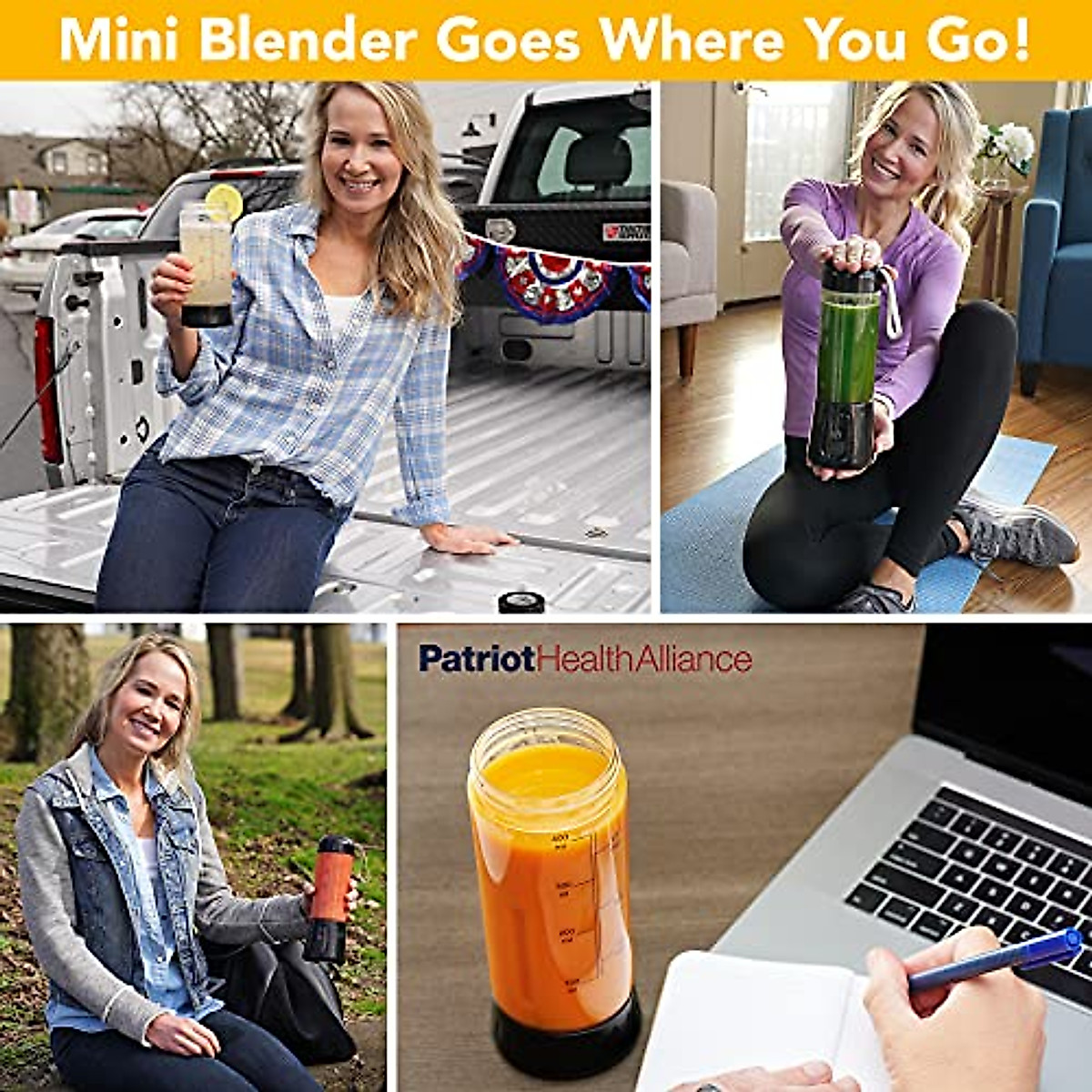 PATRIOT HEALTH ALLIANCE Patriot Power Blender, Portable, Cord-Free USB Rechargeable Mini Blender, Make Smoothies, Protein Shakes, Slushies for Kids & Margaritas On-The-Go, Ideal for Travel, Gym, Camping