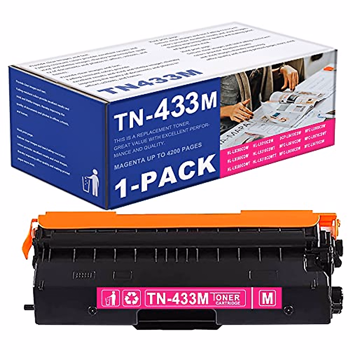 INDI 1 Pack TN433M TN-433M TN433 TN-433 Magenta High Yield Toner Cartridge Replacement for Brother MFC-L9570CDW L8900CDW L8610CDW HL-L8260CDW L9310CDWT L8360CDWT Printer.