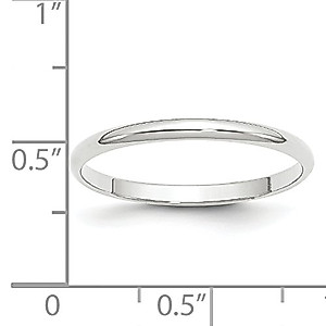 Solid 10k White Gold 2 mm Rounded Wedding Band Ring Size 9