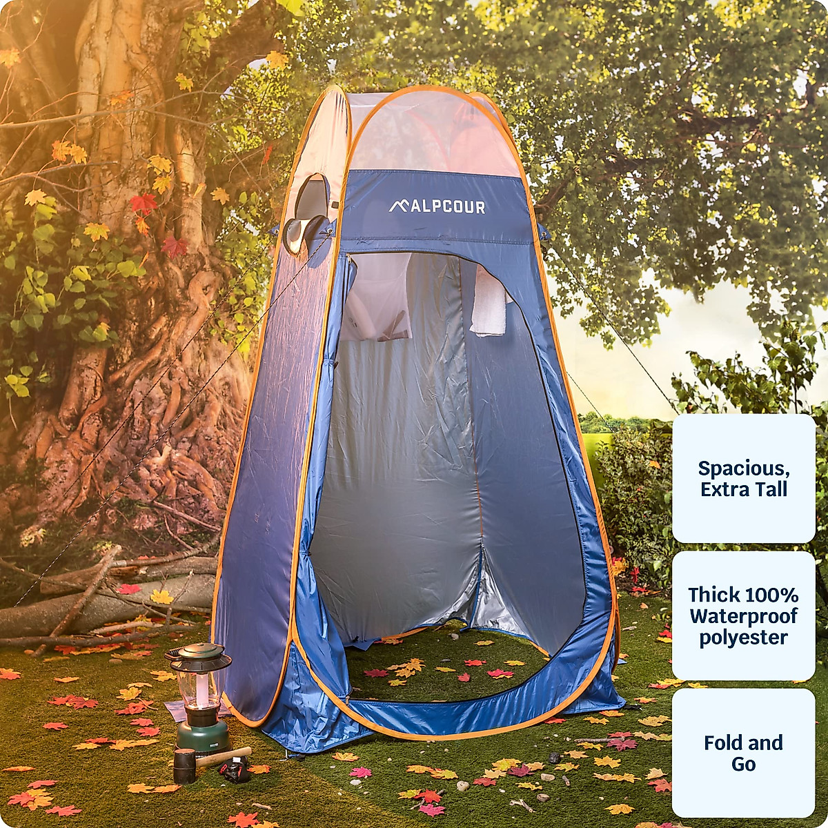 Alpcour Portable Pop Up Tent – Privacy Tent for Portable Toilet, Shower and Changing Room for Camping and Outdoors – Spacious, Extra Tall and Waterproof with Utility Accessories - Sturdy and Easy Fold