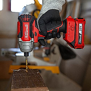 XtremepowerUS 47532 Impact Driver 1/4" w/2.0 Ah Battery 20V Brushless Cordless Red Lithium-Ion Drill Electric Combo