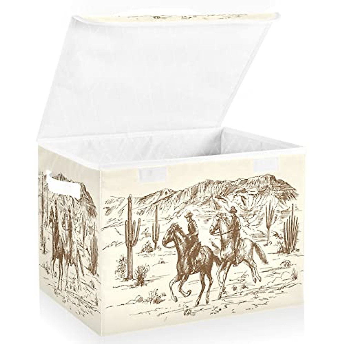 Western Desert Cowboy Storage Basket 16.5x12.6x11.8 In Collapsible Fabric Storage Cubes Organizer Large Storage Bin with Lids and Handles for Shelves Bedroom Closet Office