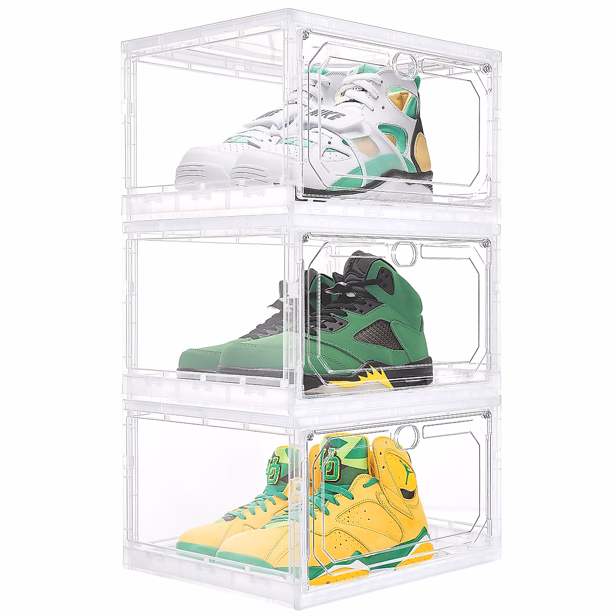 ELUCHANG Clear Shoe Storage Boxes, Large Plastic Stackable Shoe Organizer for Closet, Portable Foldable Shoe Box for Sneaker,Enterway, Under the Bed, Bathroom,Cabinet, Men, Women, Fit Up to US 14