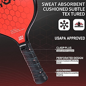 YC DGYCASI Graphite Pickleball Paddles Set of 4, 2024 USAPA Approved, Carbon Fiber Surface (CHS), Polypropylene Lightweight Honeycomb Core, 3 Indoor 3 Outdoor Pickleball, 4 Replacement Soft Grip + Bag
