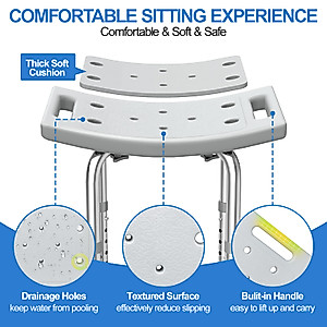 UGarden Heavy Duty Stainless Steel Shower Chair Seat, 400lbs Adjustable Height Shower Stool for Inside Shower, Blue Bath Seat Chair, Handicap Bathroom Stool, Shower Stools for Seniors, Adults,Disabled